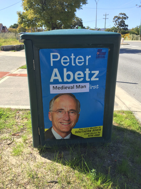 Liberal MP Peter Abetz' campaign posters stickered